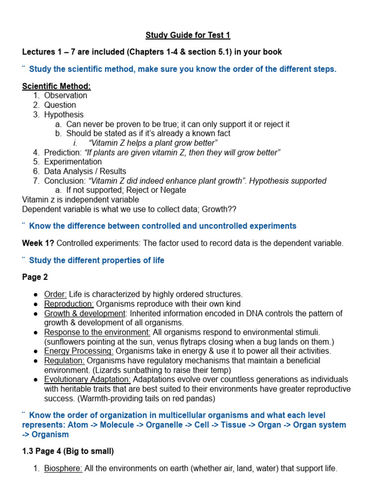 Biology 107 Test 1 Study Guide | PDF | Chemical Bond | Lipid