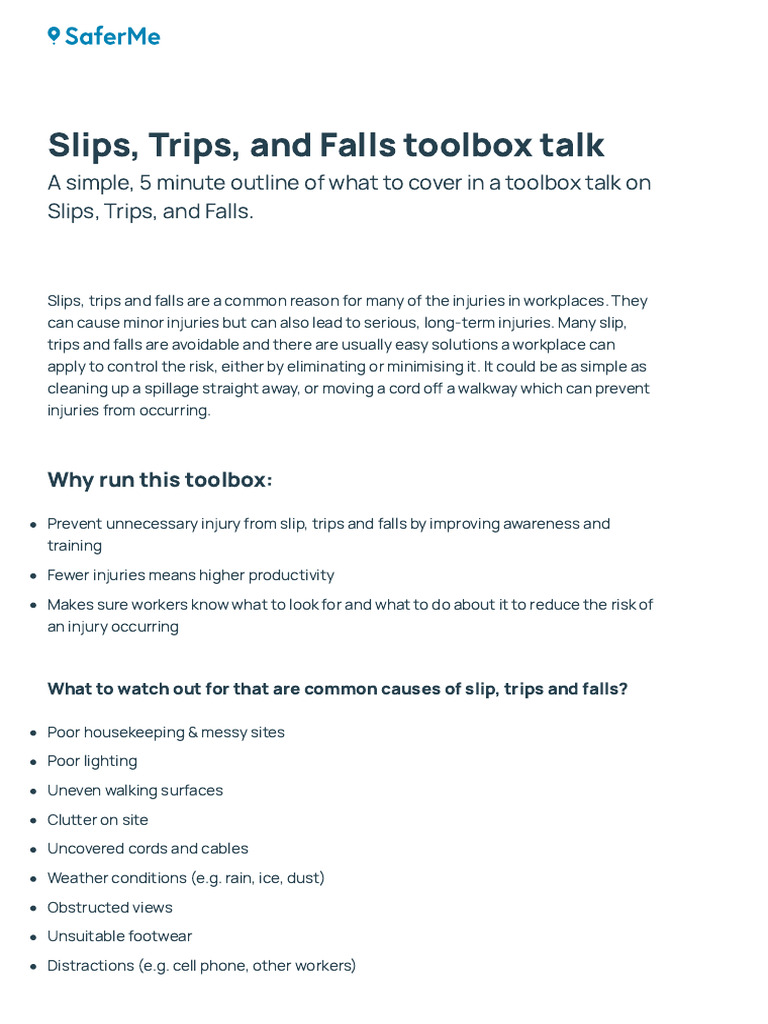 Slips Trips and Falls | PDF | Occupational Safety And Health | Housekeeping