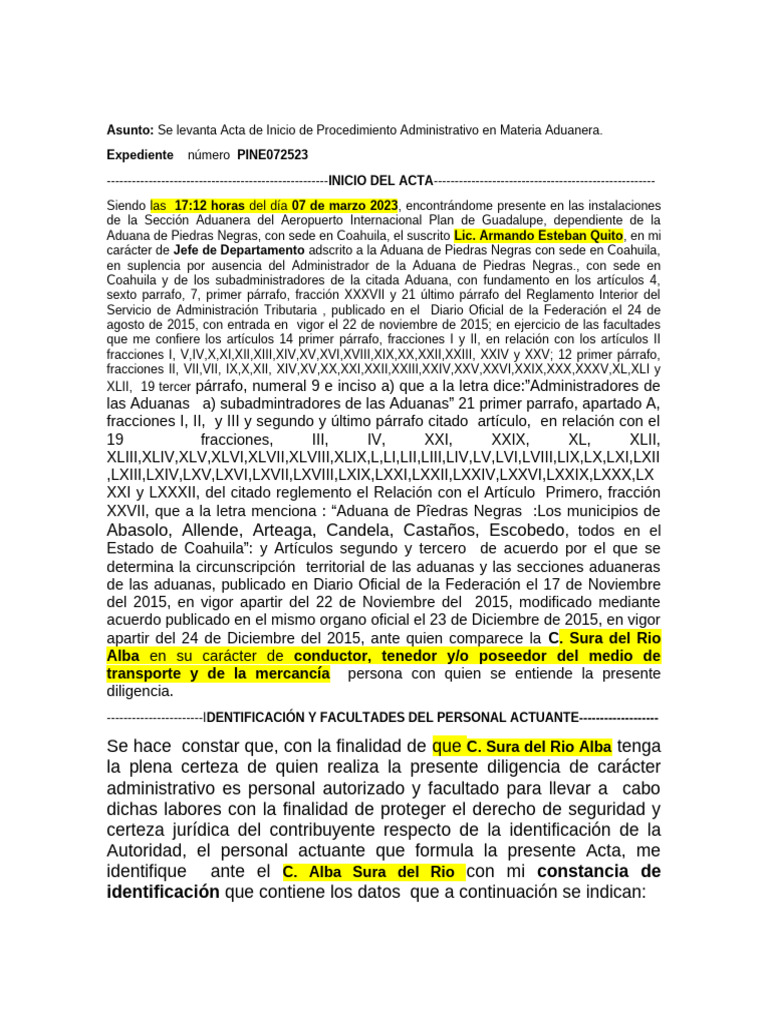 ACTA de INICIO DE PAMA | PDF | aduana | Gobierno