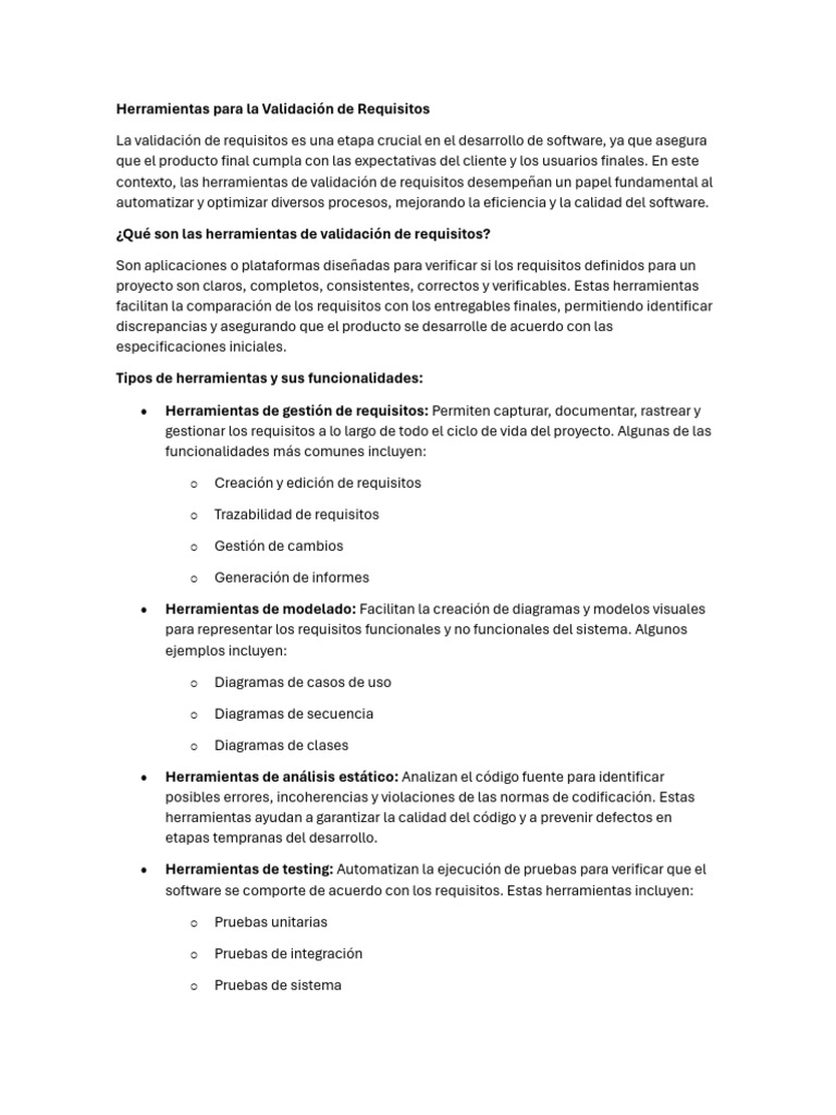 Herramientas para La Validación de Requisitos | PDF | Software | Ingeniería de software