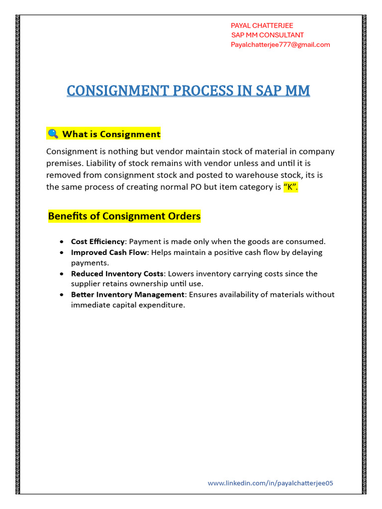 Consignment Process in Sap MM: Benefits of Consignment Orders | PDF ...