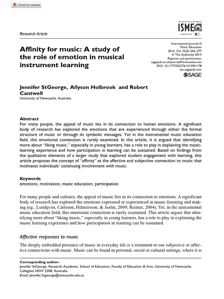 Affinity For Music A Study of The Role of Emotion | PDF | Learning ...