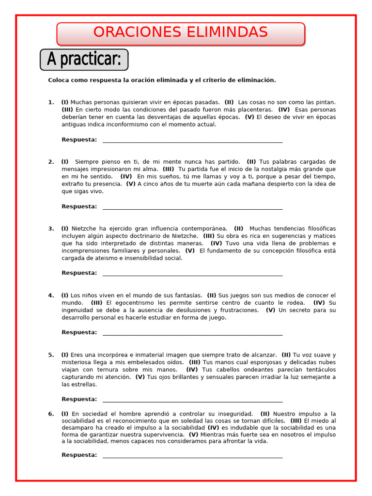 Oraciones Eliminadas Ejercicios para Secundaria | PDF