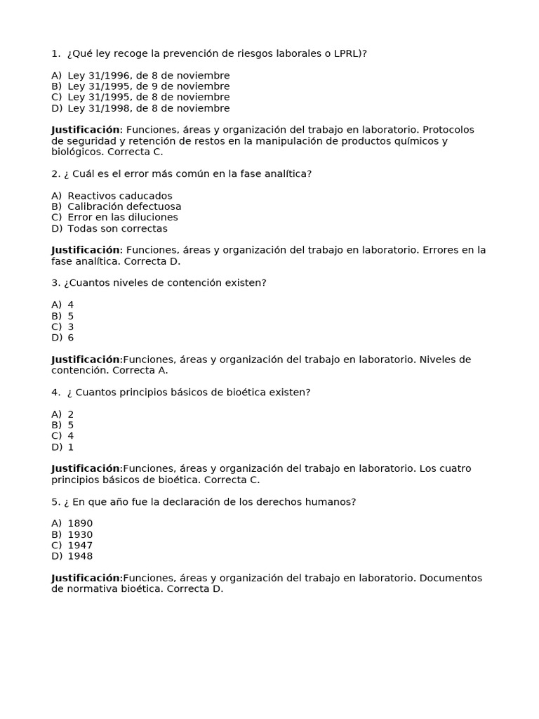 Preguntas sobre seguridad en laboratorios | PDF | Laboratorios