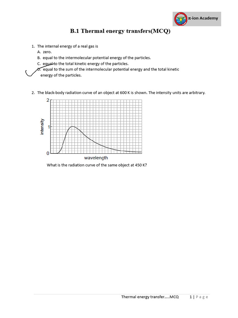 B1 Thermal Energy - MCQ - Final 2 | PDF | Temperature | Gases