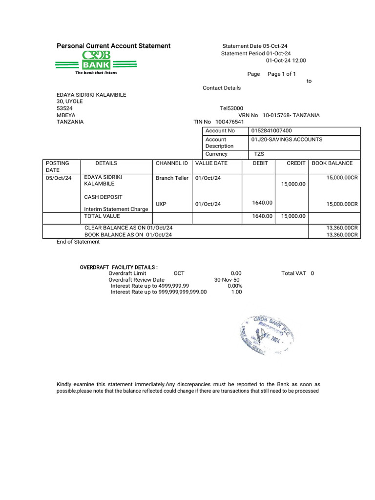 Personal Current Account Statement | PDF | Transaction Account | Economies