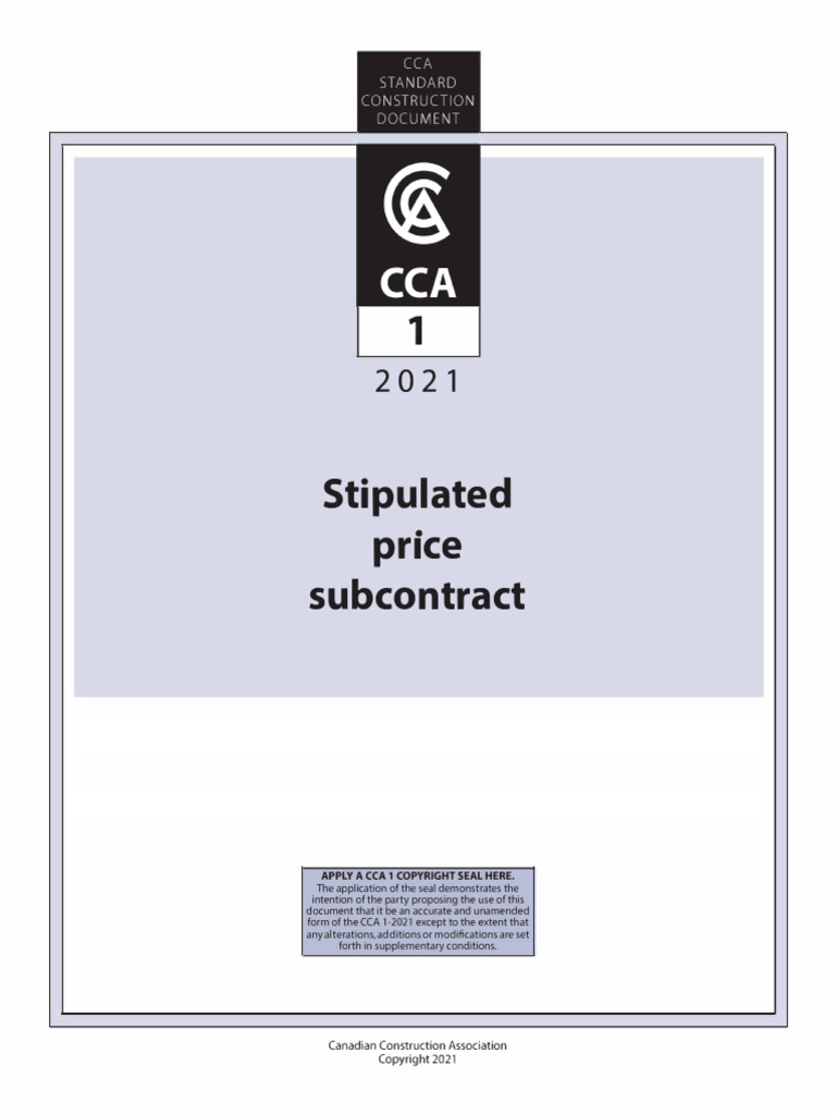 CCA 1 2021 - Stipulated Price Subcontract | PDF | Subcontractor | Copyright