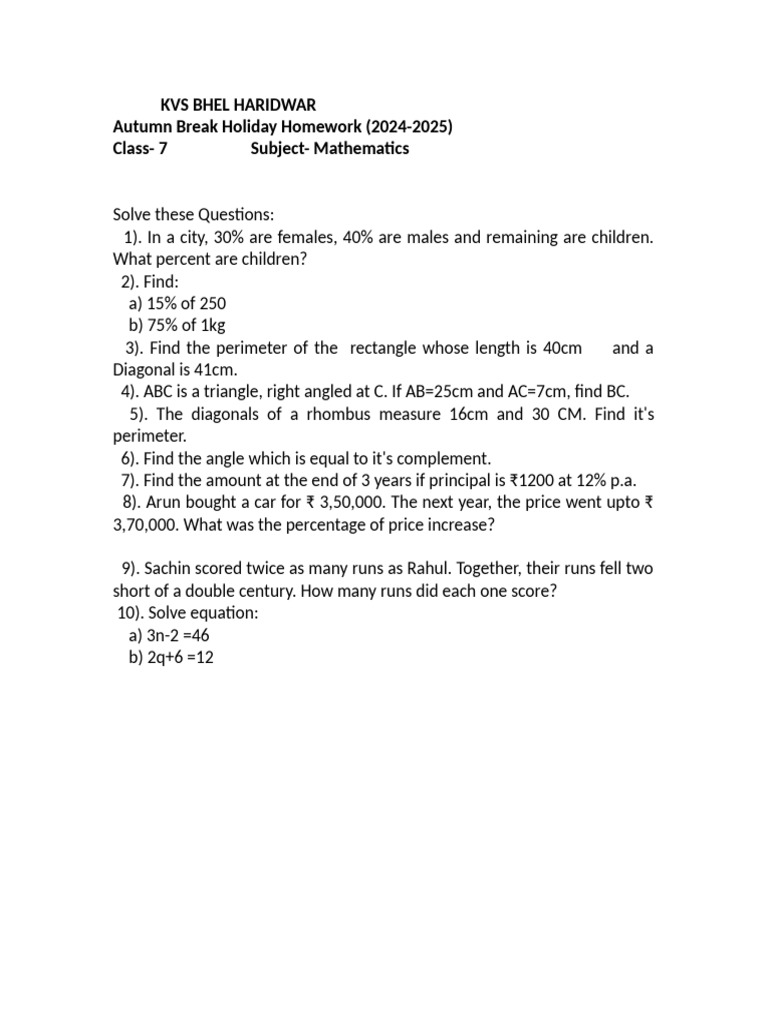 Class 7 Mathematics HHW | PDF | Sports & Recreation | Teaching Methods ...