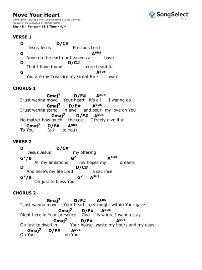 Move Your Heart - SongSelect Chart in D | PDF | Religious Belief And ...