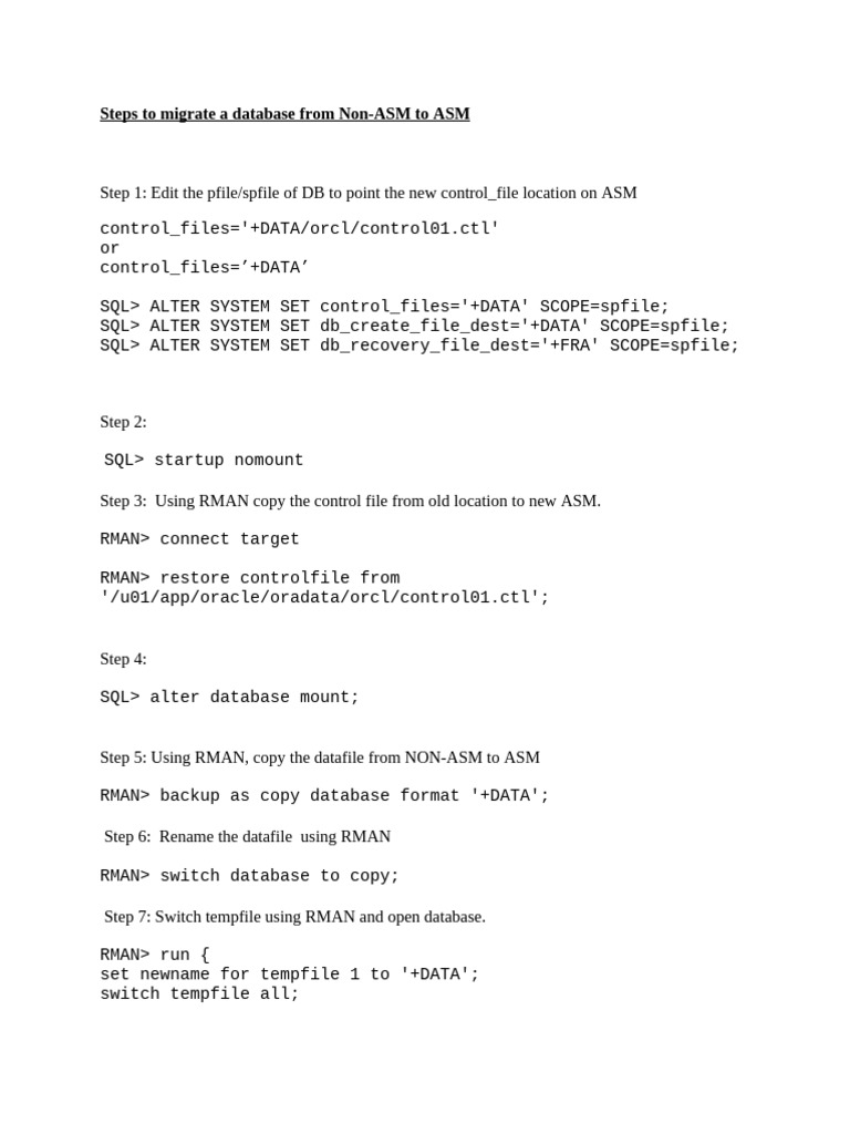 ASM Steps To Migrate From Non ASM To ASM 10g &11g | PDF