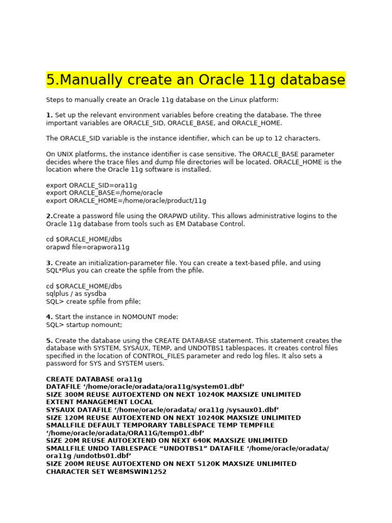 Create Oracle 11g Database on Linux | PDF | Computing | Data Management