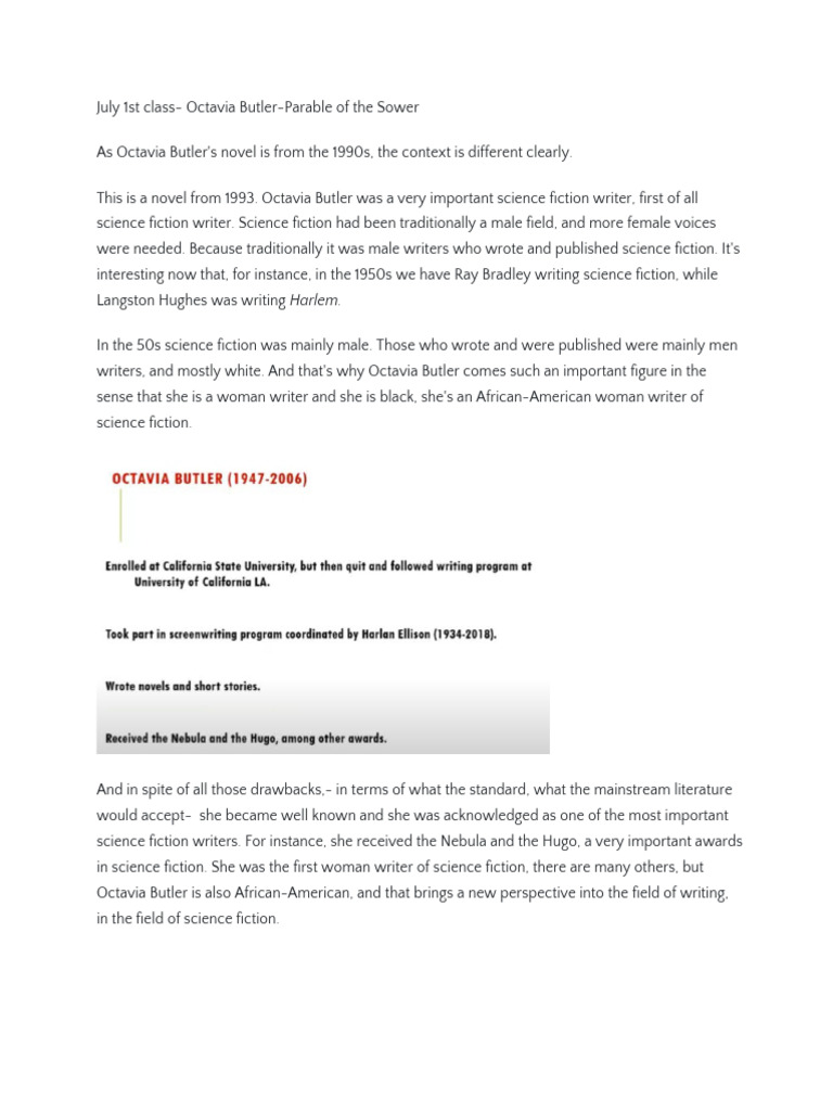 Octavia Butler's Impact on Sci-Fi | PDF | Dystopia | Utopia