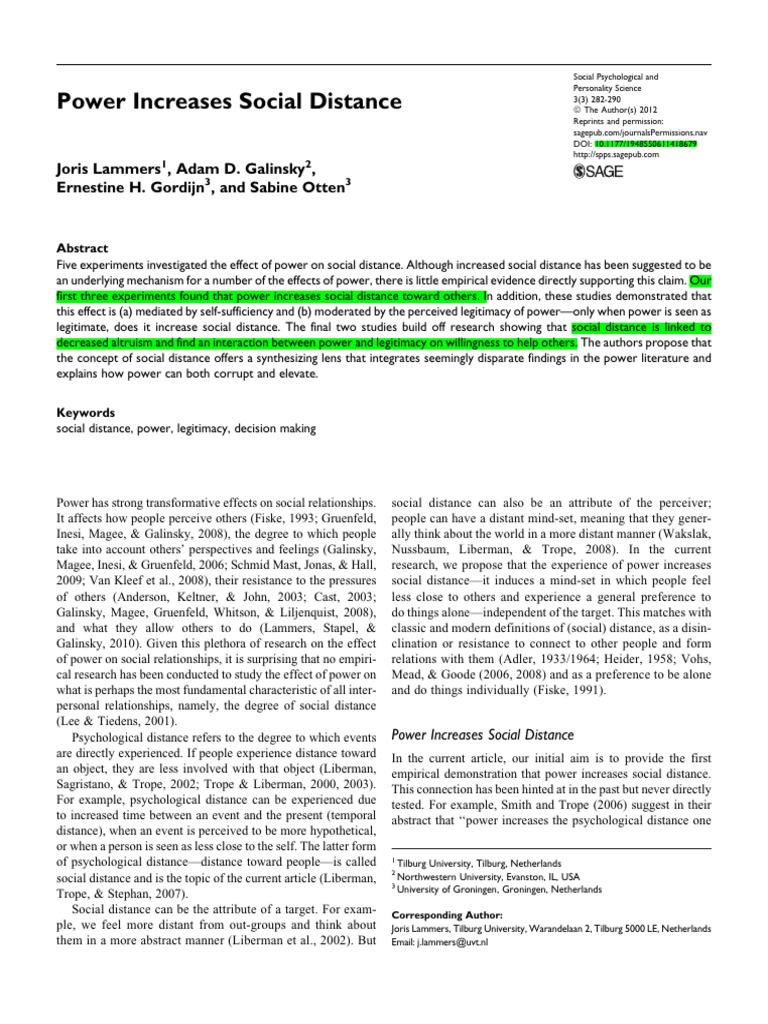 Power Increases Social Distance | PDF | Analysis Of Variance | Experiment