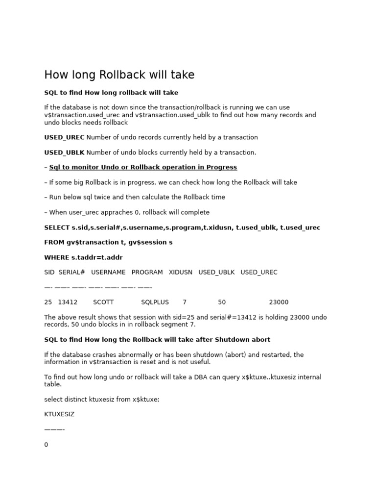 How Long Rollback Will Take | PDF | Computers