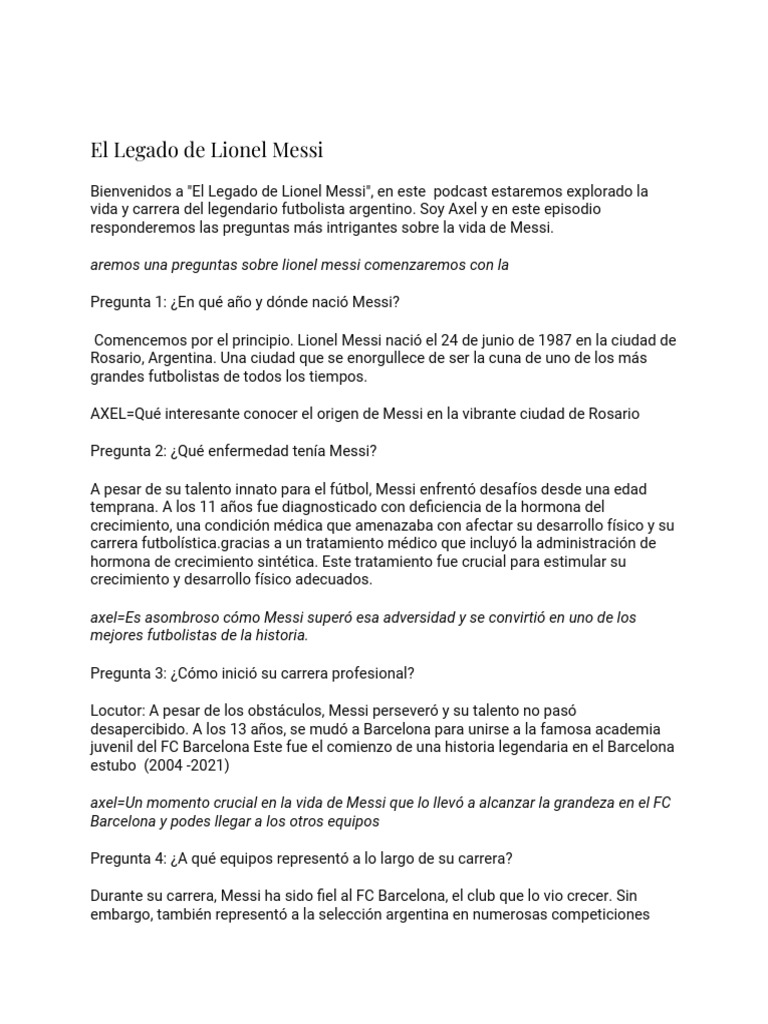 El Legado de Lionel Messi | PDF | Lionel Messi | Asociación de clubes ...
