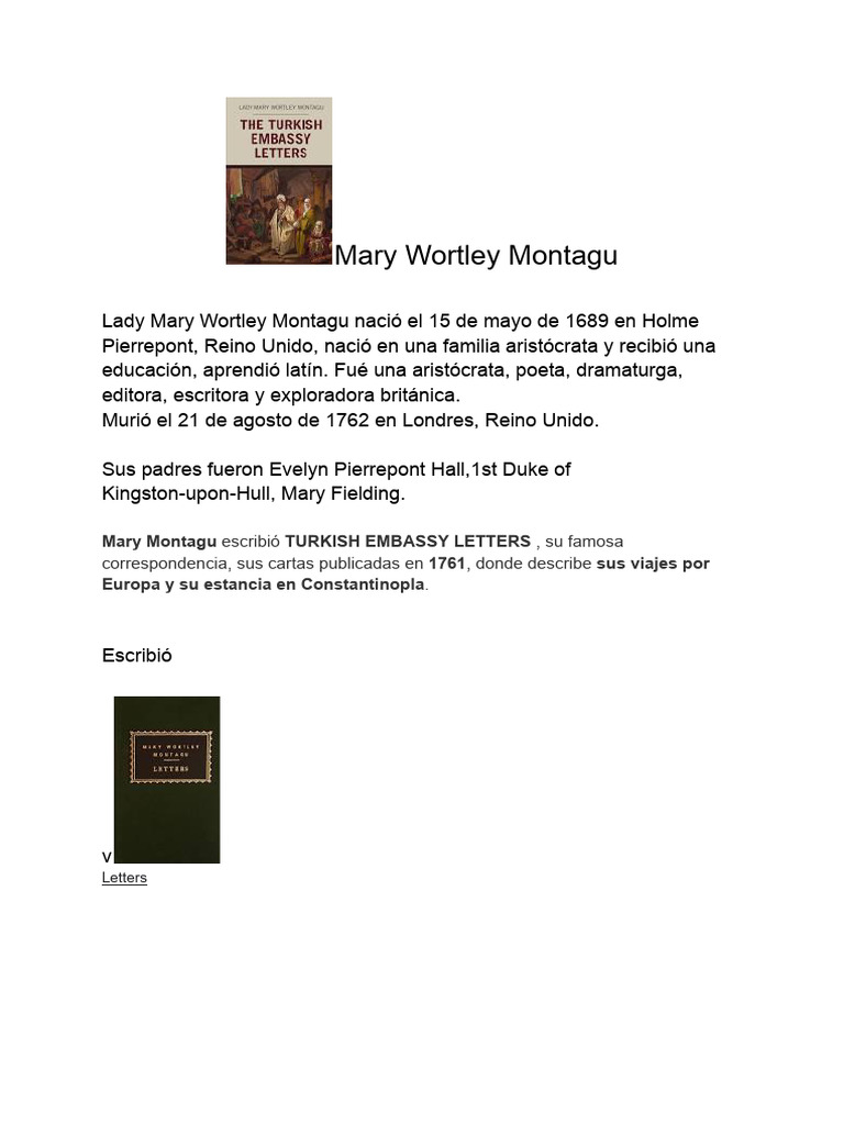 Mary Wortley Montagu | PDF | Viajes y turismo | Historia