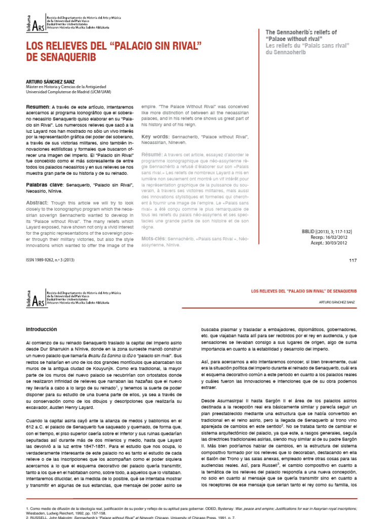 Los Relieves Del "Palacio Sin Rival" de Senaquerib: Les Reliefs Du ...