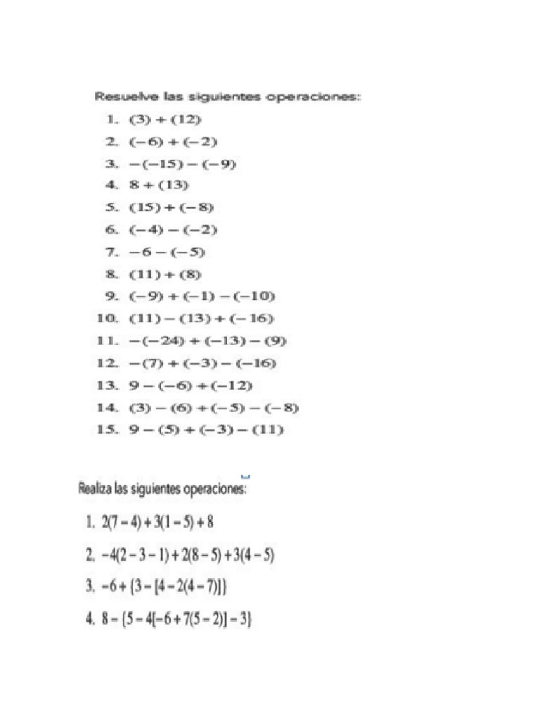 Operaciones Con Numeros Enteros 1 | PDF