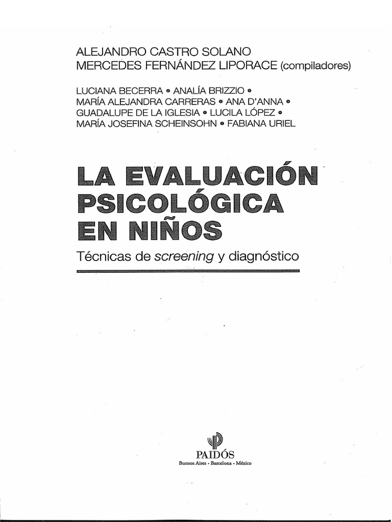 Castro Solano - La Evaluacion Psicologica en Niños - Caps 1 y 2 | PDF