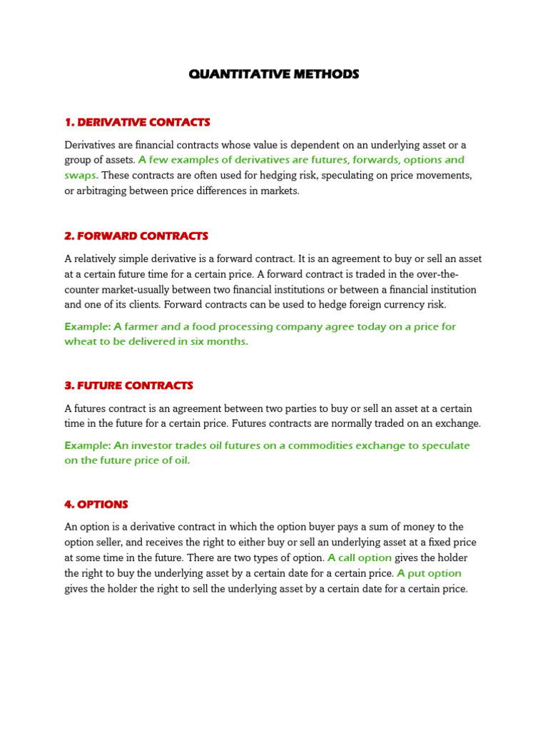 Quantitative Methods (Sheet) | PDF | Futures Contract | Derivative ...