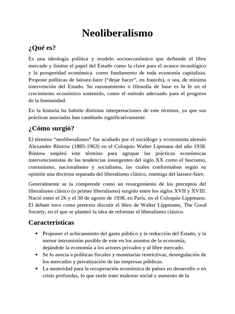 Neoliberalismo | PDF | Neoliberalismo | Economía política
