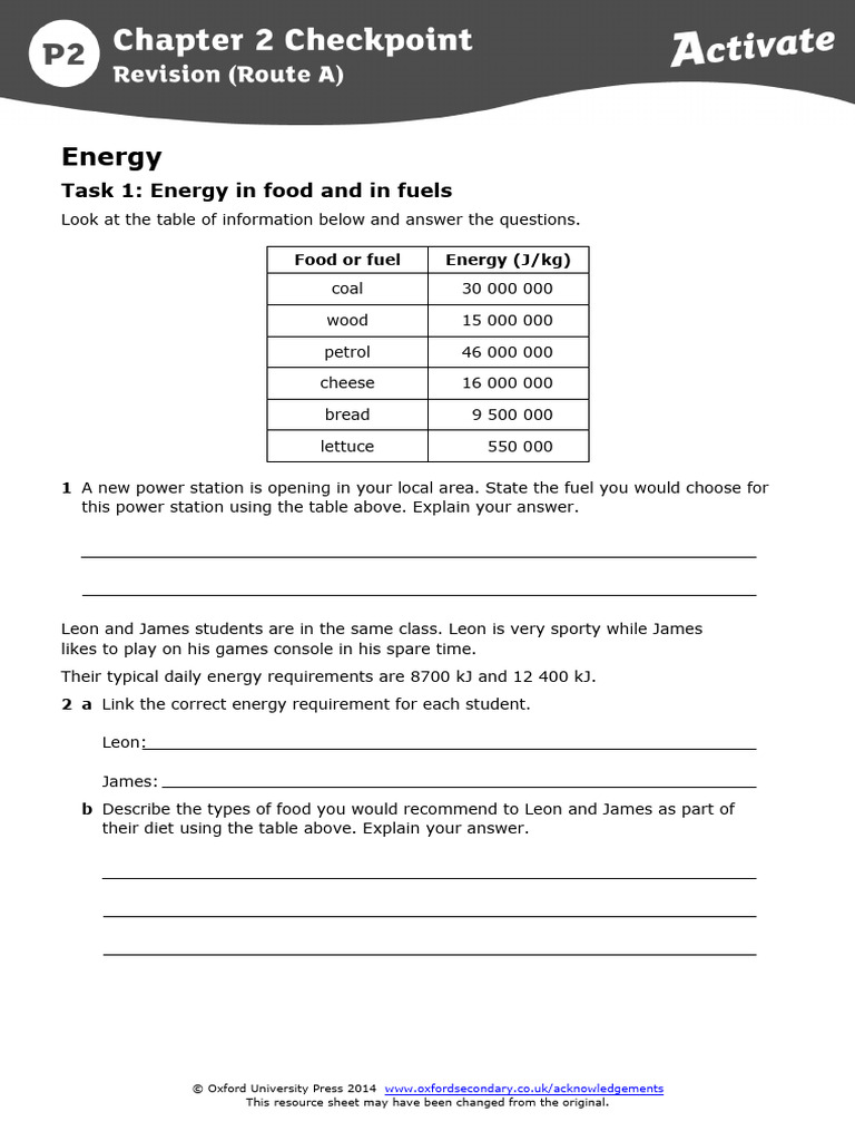 Lesson 16 - Energy, Motion & Pressure Revision Tasks | PDF | Watt ...