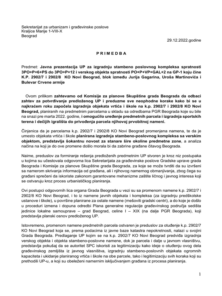 NPP Primedba Blok A | PDF