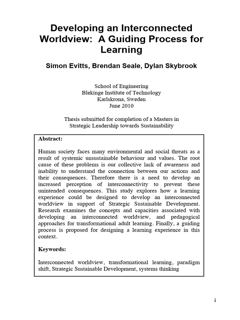 Developing An Interconnected Worldview | PDF | Sustainability | System