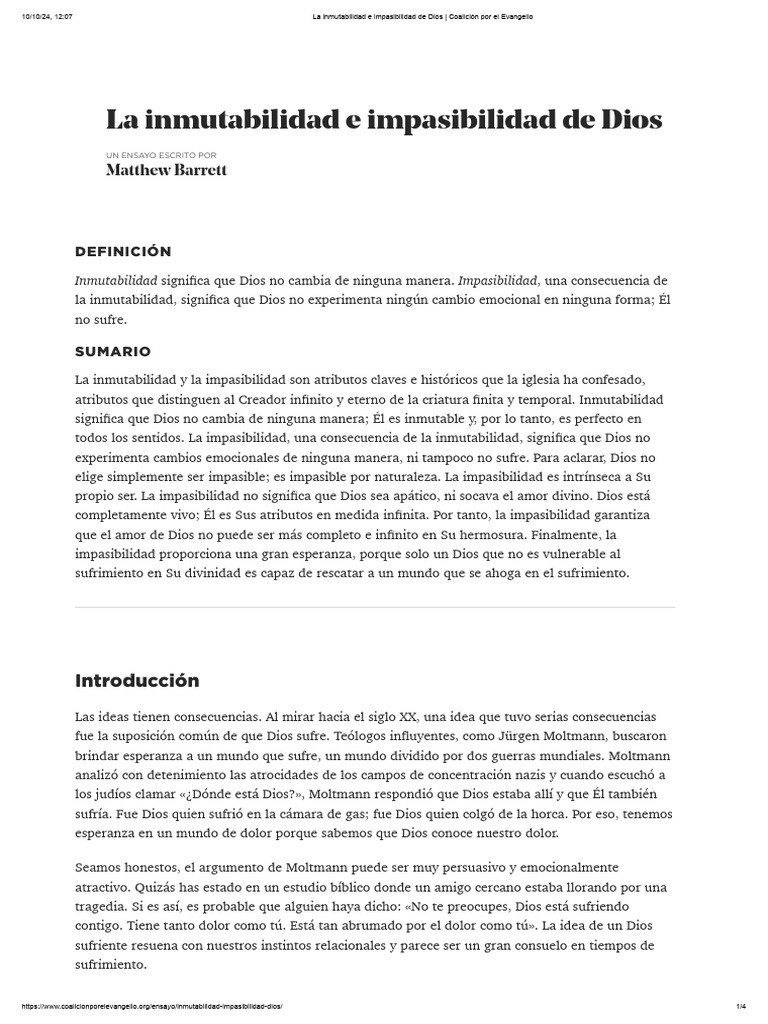 La Inmutabilidad e Impasibilidad de Dios - Coalición Por El Evangelio ...