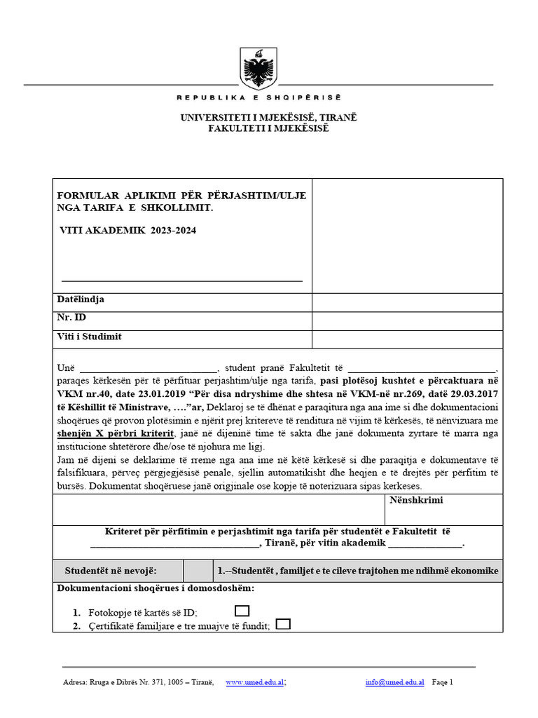 Formulari Per Perfitim Tarife C12 | PDF