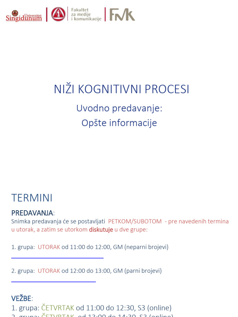 Opšte Info NKP 2020 Uvodno Predavanje | PDF