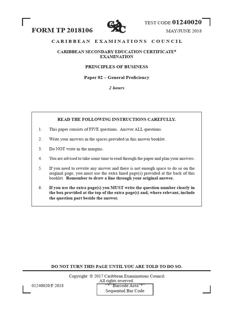 Csec Pob June 2018 p2 | PDF | Barcode | Business