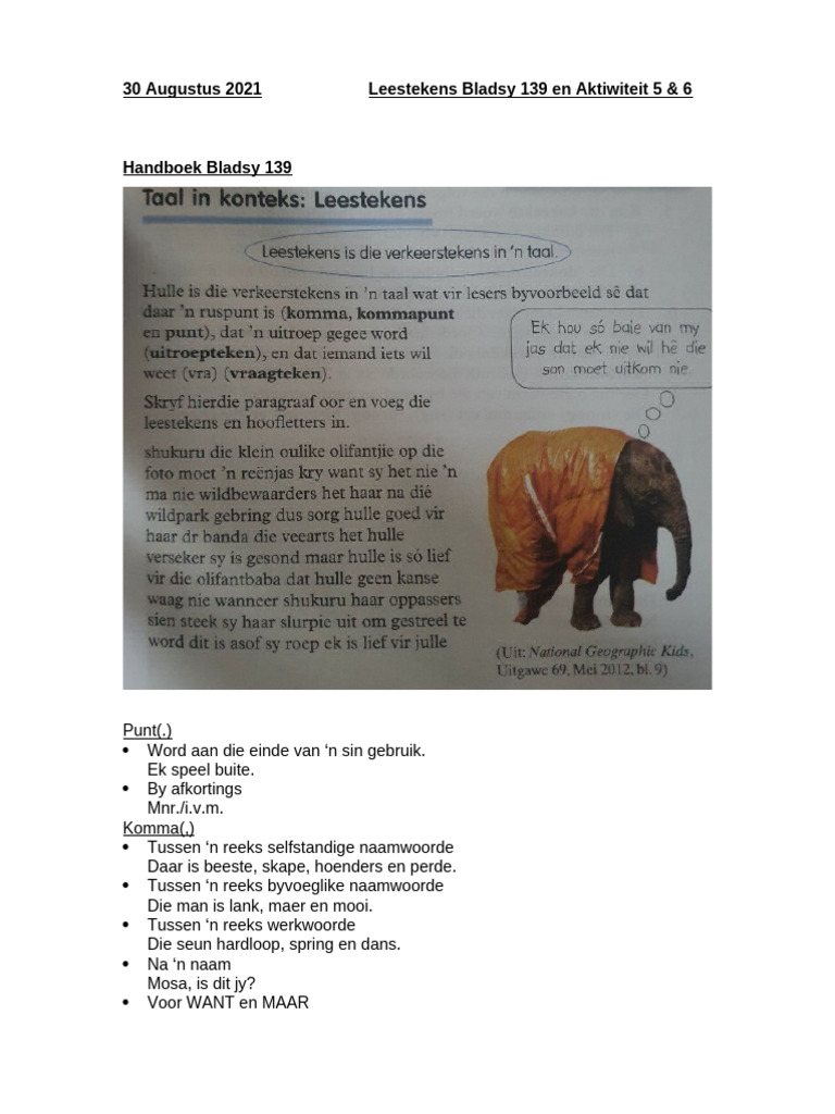 Graad 9 - Taalleer - Leestekens 31 Augustus 2021 | PDF