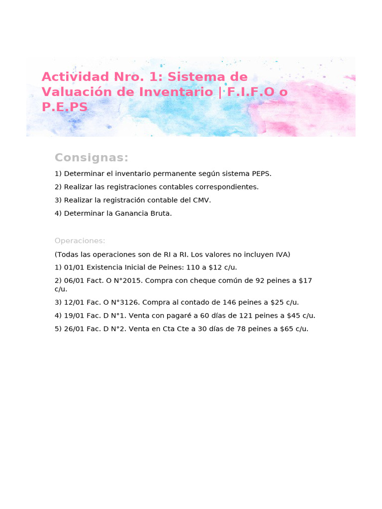 Actividad - BIENES DE CAMBIO | PDF