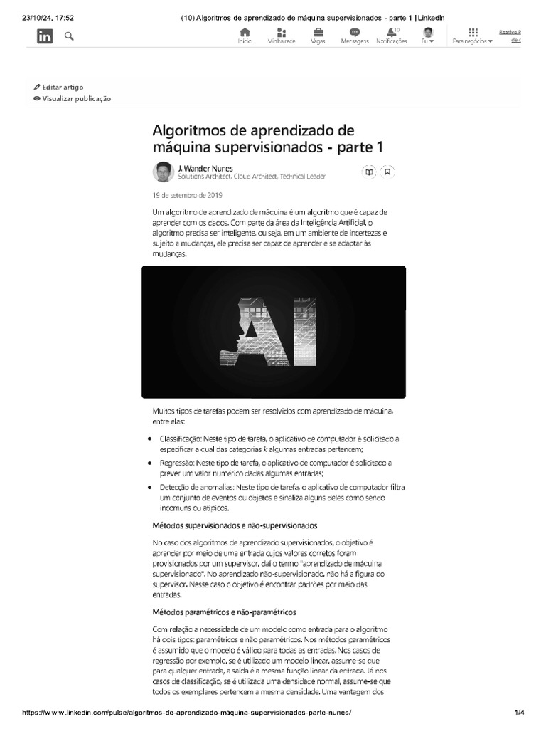 Algoritmos de Aprendizado de Máquina Supervisionados - Parte 1 | PDF