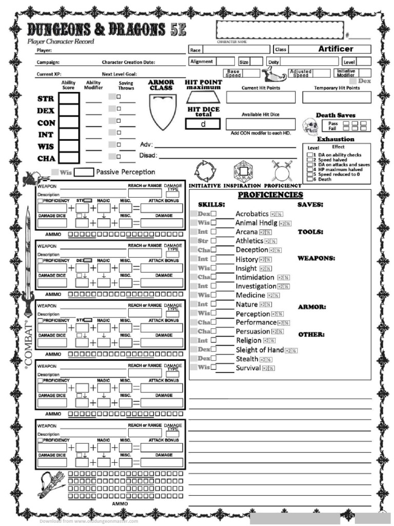 Character Sheet Artificer | PDF