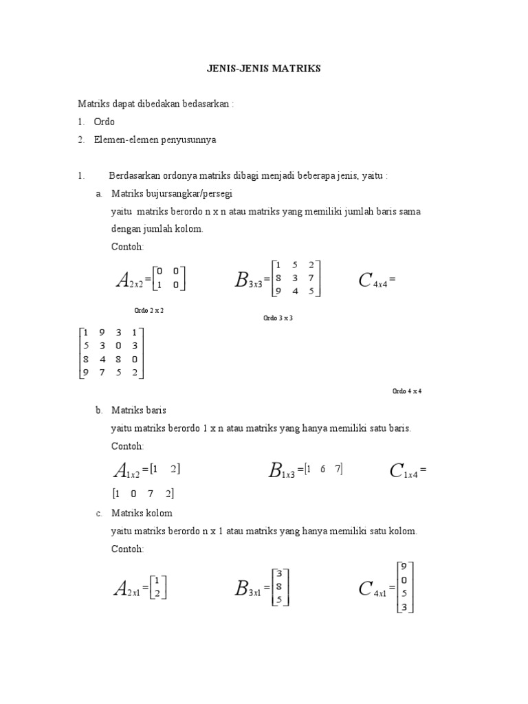 Jenis-Jenis Matriks dan Contohnya | PDF | Metode & Bahan Ajar | Komputer