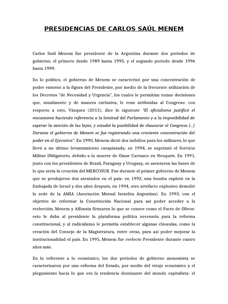 Presidencia de Carlos Menem (Desarrollo) | PDF | Argentina | Economias
