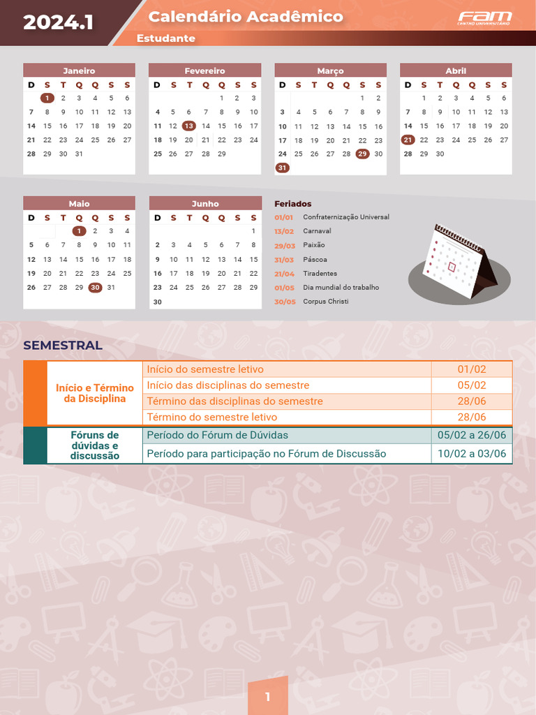 Calendario SEMESTRAL Estudante | PDF