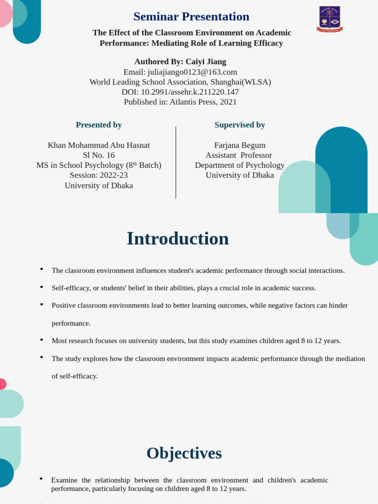 Classroom Environment's Impact on Learning | PDF | Self Efficacy | Social Psychology