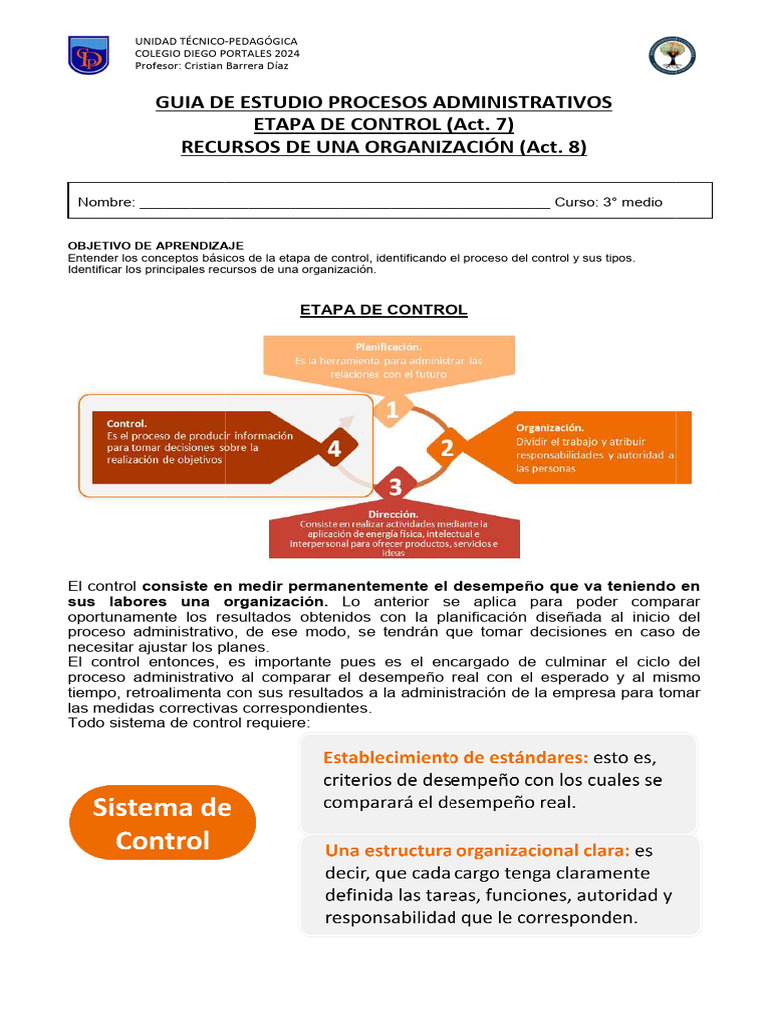 Gu-A 5 Procesos Administrativos Act7 y Act8 Etapa de Control Recursos de Una Organizaci-N | PDF ...
