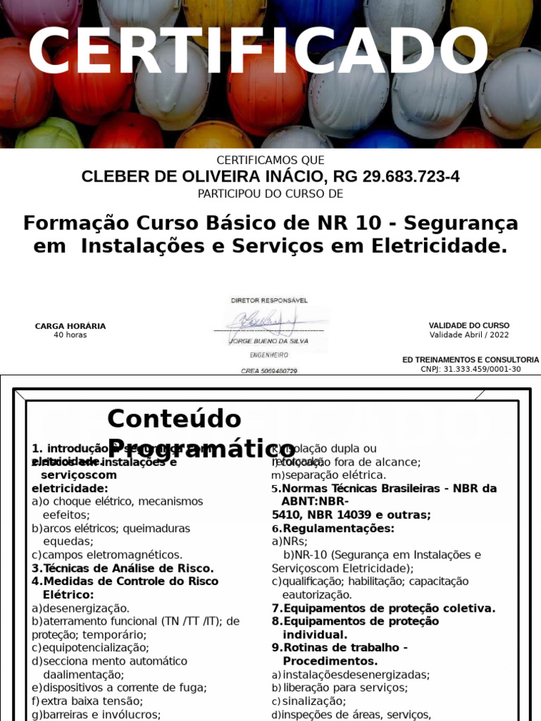 Certificado de NR 10 - Cleber | PDF
