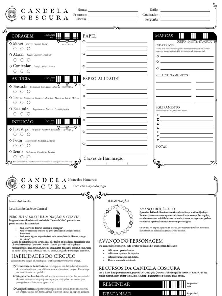 Candela Obscura Ficha Editável Personagem e Círculo | PDF