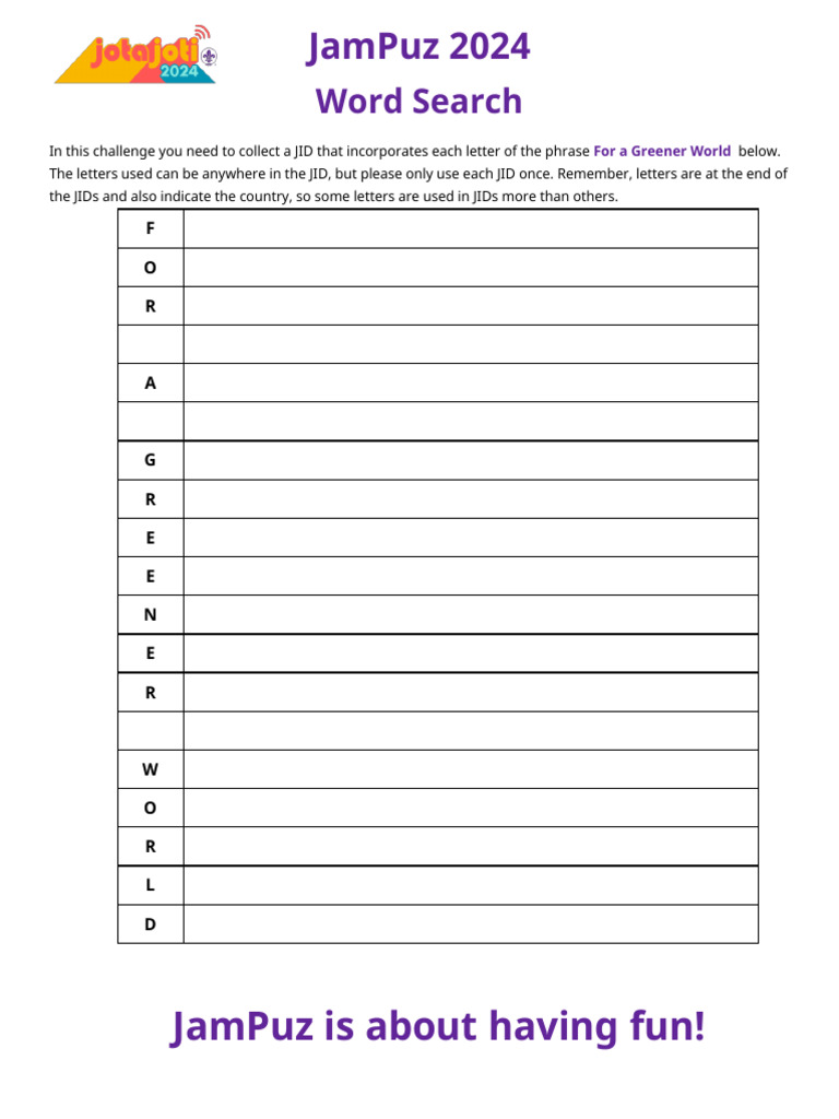 JamPuz 2024 Word Search Challenge | PDF | Linguistics