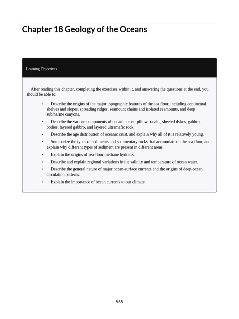 Physical Geology 2nd Edition Chapter 18 Geology of The Oceans | PDF | Seabed | Oceans