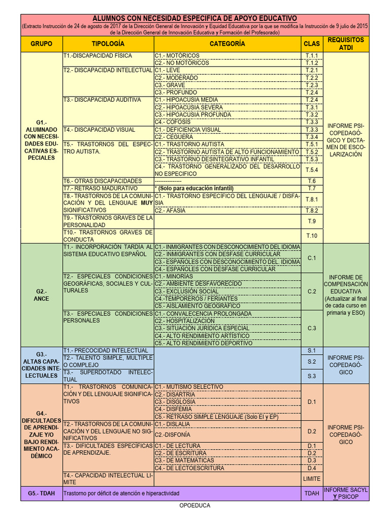 Cuadro Clasificacion ACNEAEs | PDF | Enfermedades y trastornos humanos | Invalidez