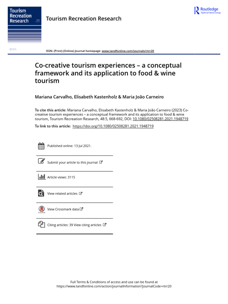 Co-Creative Framework for Food Tourism | PDF | Tourism | Experience
