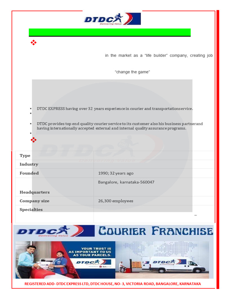 DTDC Courier Franchise Overview and Costs | PDF | Franchising | Business