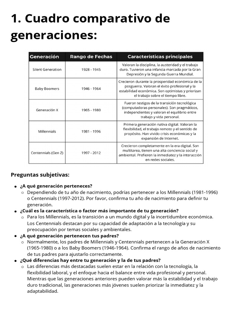 Cuadro Comparativo de Generaciones | PDF