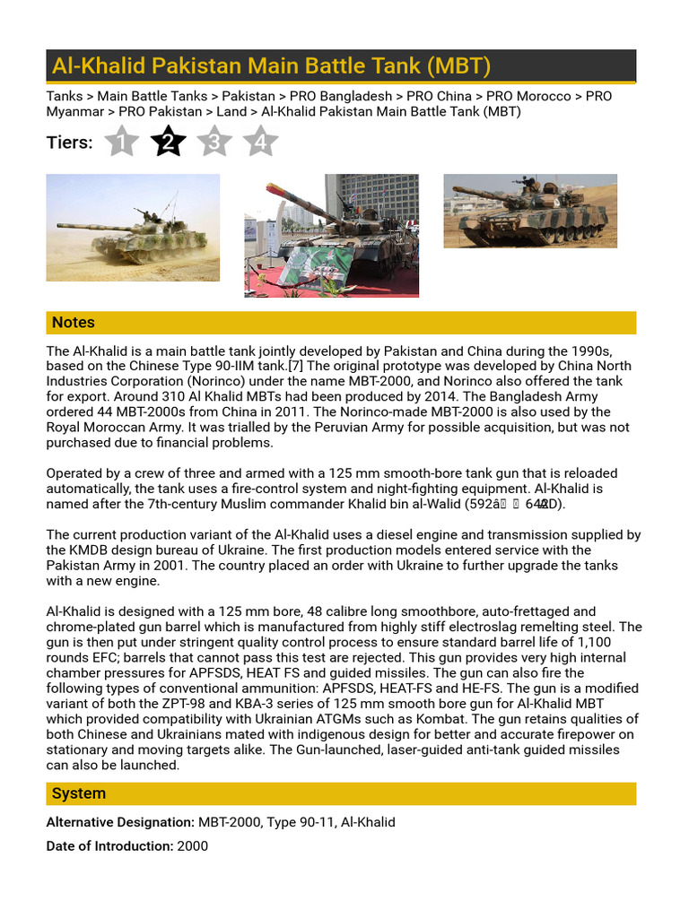 Al-Khalid Main Battle Tank Overview | PDF | Projectiles | Combat Vehicles